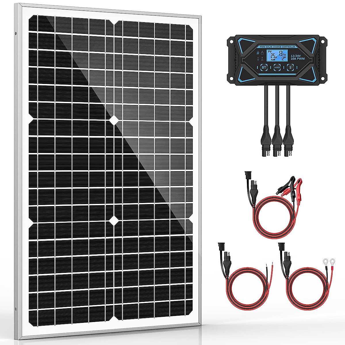 30W 12V Solar Panel Kits- 12 Volt 30 Watt Mono Crystalline Solar Panel + Intelligent 10A Charge Controller- Perfect Solar Battery Charger & Maintainer for Car, RV, Boat, Marine, Trailer, Gate Opener