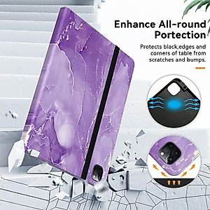 Zonefoker Case for New iPad Pro 12.9 inch 6th/5th/4th/3rd Generation 2022/2021/2020/2018, 12.9'' ipad Pro Leather Folio Protective Cover 6/5/4/3 Gen with Pencil Holder, Auto Wake/Sleep, Marble Purple