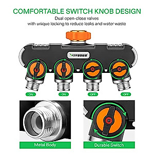 VIVOSUN Garden Hose Splitter 4 Way Heavy Duty Water Hose Connector, Water Hose Manifold, Faucet Adapter with Comfortable Rubberized Grip for Drip Irrigation, Lawns