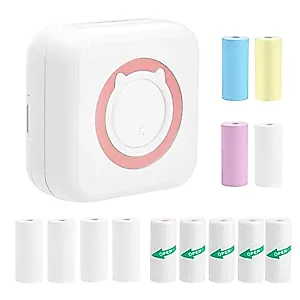 NINEFOX Portable Thermal Printer, Pocket Printer with 13 Rolls Paper Bluetooth Wireless Smart Printer Compatible with iOS + Android for Photo Office Label Study Notes Kids Gift