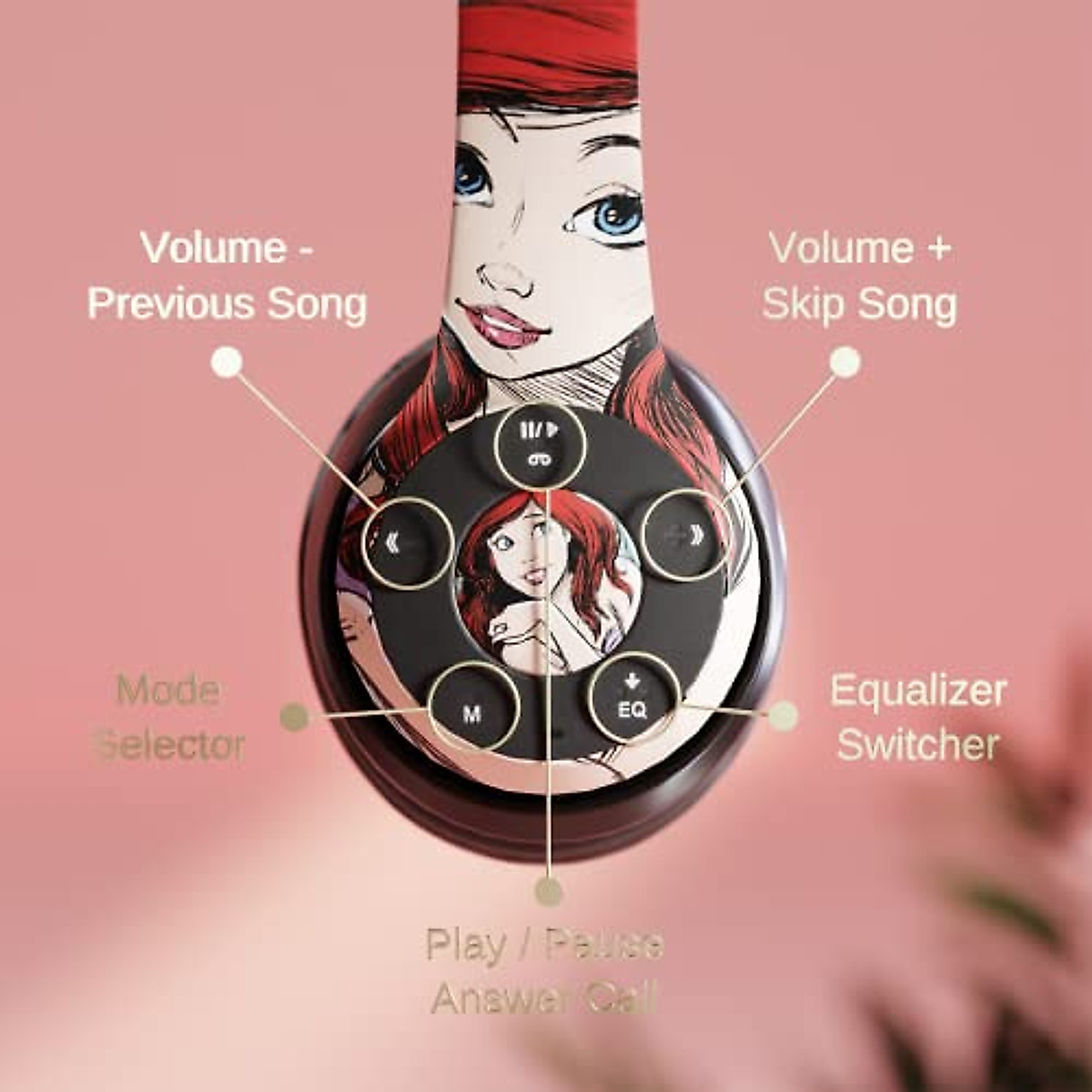 Disney The Little Mermaid Bluetooth Over-Ear Headphones, Wireless Foldable Headset with Built-in Microphone - Ariel & Friends Design, for Adults and Kids, Comfortable Auriculares