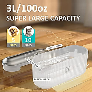 BaoLin Cat Water Fountain with Wireless Pump 3L/100oz, Ultra Quiet Pet Fountain with Stainless Steel Water Bowl, BPA-Free, Water Filter Included, Large Cat Drinking Fountain