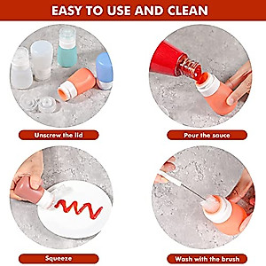 Webake 2oz Salad Dressing Container to Go, 5 Pack Condiment Squeeze Bottles Silicone Sauce Bottles with 2pcs Cleaning Brush, Leak Proof Mini Travel Containers