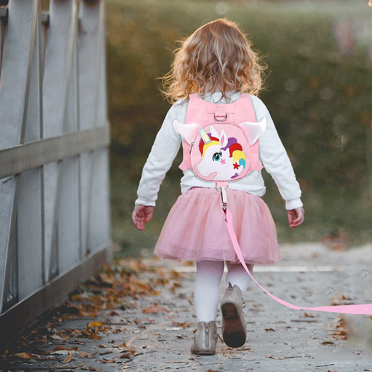 Toddler Leash Harness + Anti Lost Wrist Link, Accmor Unicorn Kids Leash Harness Wrist Leashes, Child Walking Harness Wristband Assistant Strap Belt for Baby Girls (Light Pink)