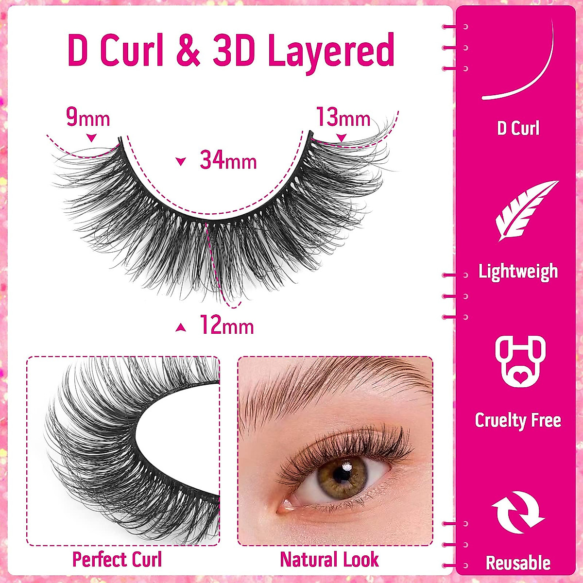 Natural Lashes Cat Eye Wispy False Eyelashes D Curl Lashes Fake Eyelashes Soft Handmade Russian Strip Lashes Pack Look Like Extension Multipack 16 Pairs