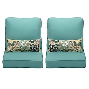Aoodor 22'' x 24'' Outdoor Deep Seat Chair Cushion Set，Olefin Fabric Slipcover and Sponge Foam- Teal (Set of 2 Seats, 2 Backs, 2 Pillows