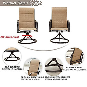 Festival Depot 2 PC Patio Dining Chairs 360° Swivel Chairs with High Back and Curved Armrest Textilene Fabric Outdoor Furniture for Deck Garden Pool (Beige)