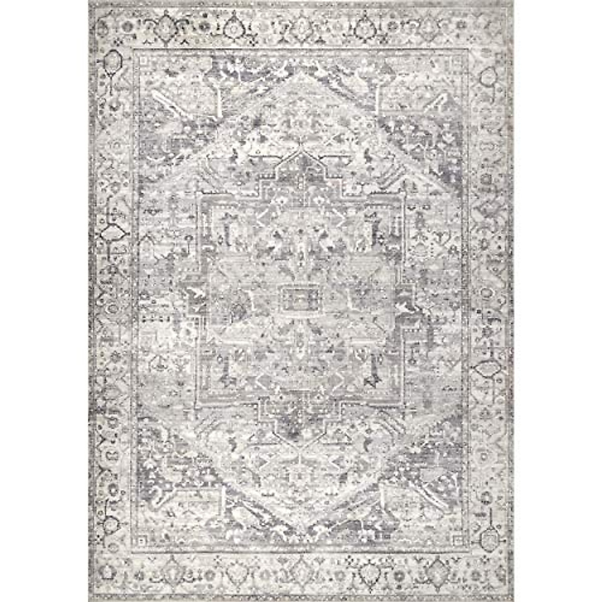 NuLOOM Brielle Machine Washable Vintage Medallion Area Rug, 9' x 12', Grey