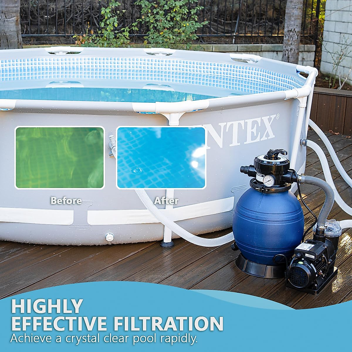 XtremepowerUS High-Flo Sand Filter Pump System 12" Filter Tank 10,000 Gallons for Above Ground Pool 3/4HP Pool Pump 2400GPH Flow