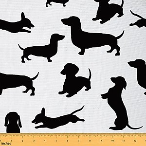 Feelyou Cute Dog Fabric by The Yard, Cartoon Dachshunds Puppy Upholstery Fabric for Chairs, Dog Lover Decorative Fabric for Home DIY Projects, Outdoor Fabric, 1 Yard, Black White