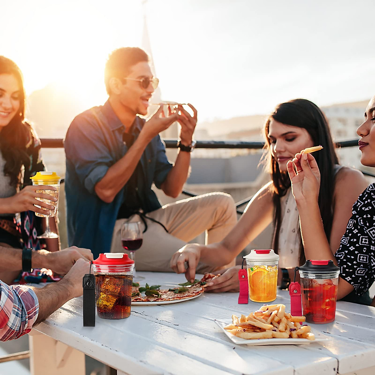 KETIEE Sports Water Bottle-15oz Travel Bottle Tritan BPA Free with Portable Sip & Straw Lid -Clear Leak Proof Gym Bottle Reusable Iced Coffee Mug On the Go for Women Men (Black)