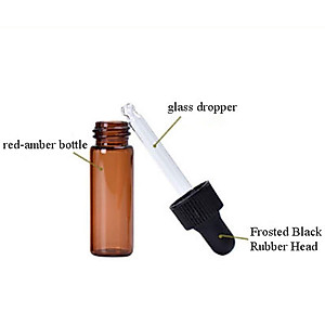 Furnido Amber Dropper Bottle,1 Dram (4ml) 15 Pack,Glass Eye Dropper Refillable Essential Oil Vials Perfume Sample Test Bottle With Pure Dropper Tubes&Black Screw Cap Travel Cosmetic Container