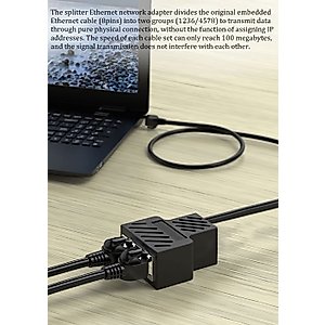 MVBOONE Ethernet Splitter 1 to 2 RJ45 Network Male to Female Adapter, Suitable Super Cat5-8, Cmpatible with ADSL/Hubs/TVs/Set-top Boxes/Routers/omputers (Only Support one Works at one time)