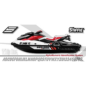 STIFFIE WhipOne Black SUPER STICKY 3" Alpha Numeric Registration Identification Numbers Stickers Decals for Sea-Doo SPARK, Inflatable Boats, RIBs, Hypalon/PVC, PWC and Boats.