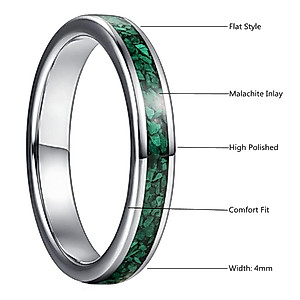 Corato Womens 4mm Silver Tungsten Wedding Rings with Malachite Fragments Inlaid Promise Ring for Couples Size 6
