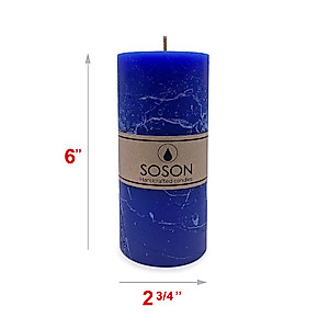 Simply Soson Blue Rustic Texture Pillar Candles 3x6 inch - Set of 3 - Unscented Decorative Blue Candles, No drip Candles, Ideal as Large Candles for Home Decor, Weddings, Holidays