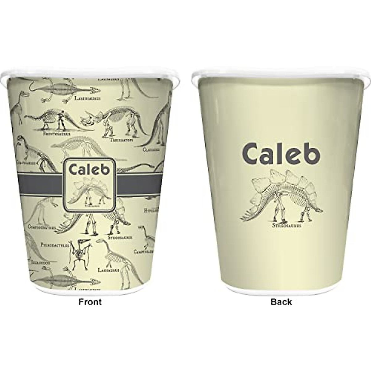 RNK Shops Dinosaur Skeletons Waste Basket - Double Sided (White) (Personalized)