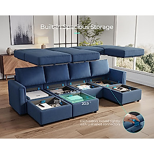 LINSY HOME Modular Sectional Sofa, Convertible U Shaped Sofa Couch with Storage, Memory Foam, Modular Sectionals with Ottomans, 7 Seat Oversized Sofa Couch with Chaise for Living Room, Blue