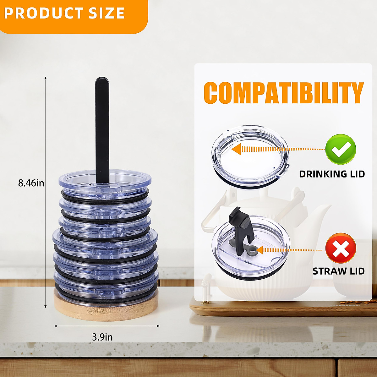 ZUJJAFY Bamboo Tumbler Lid Organizer - Vertical Storage for Up to 10 Cup Lids, Clutter-Free Kitchen Cabinets and Countertops Organization