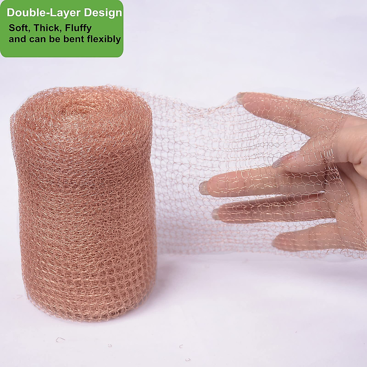 YAGJIA Copper Mesh Rodent Control, 5 in x 32 ft Pure Copper Wire Mesh, Rustproof Copper Mesh Roll, Double Layer Rodent Mesh Barrier for Hole Blocking