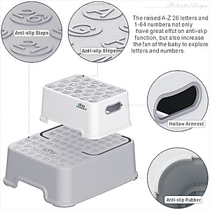 BlueSnail Double up Step Stool for Kids, Anti-Slip Sturdy Toddler Two Step Stool for Bathroom ,Kitchen and Toilet Potty Training(Gray)