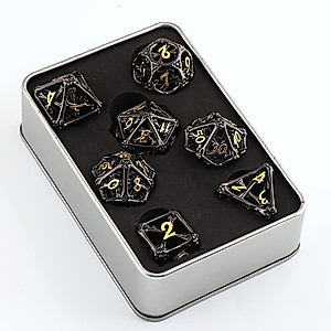 UDIXI Metal DND Dice Set, 7 PCS Bone D&D Dice Set, Polyhedral Dice Set for Role Playing Game MTG Pathfinder (Bone Black Golden)