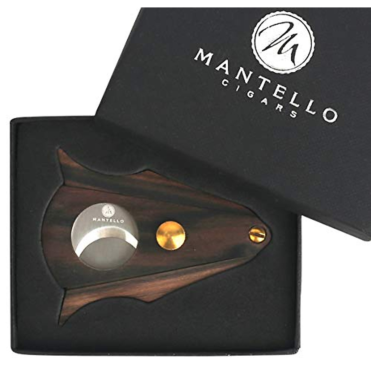Mantello Cigars Cigar Cutter Guillotine - Gift for Men, Wood, Double Blade Cigar Cutter with Lock System - Stainless Steel in Gift Box