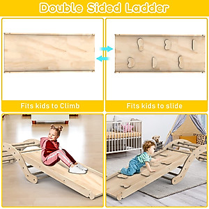 ALZN Climbing Ladder Toys for Toddlers with Ramp and Padding, 3-in-1 Wooden Montessori Activity Climber Toys Set for Sliding and Climbing, Safety Playground for Toddlers and Kids