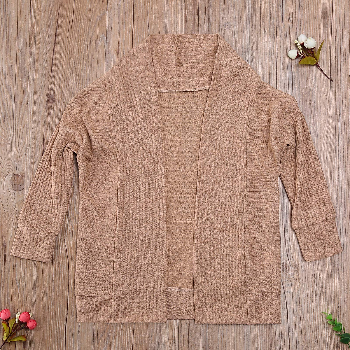 Cutoluca Toddler Baby Girl Knitted Sweater Long Sleeve Cardigan Open Front Coats Fall Winter Kids Solid Long Jacket (Khaki, 6-7 Years)