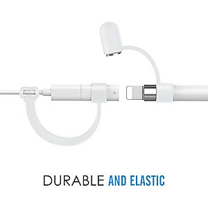 MoKo Pencil Cap Holder Fit Apple Pencil 1st Generation, USB Cable Tether and Pencil Cap, Fit New iPad 10th Generation 2022, iPad 9th/8th/7th/6th Gen, iPad Mini 5,White