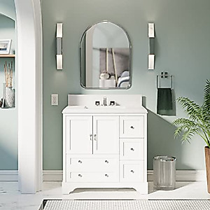 Madison 36-inch Bathroom Vanity (Quartz/White): Includes White Cabinet with Stunning Quartz Countertop and White Ceramic Sink