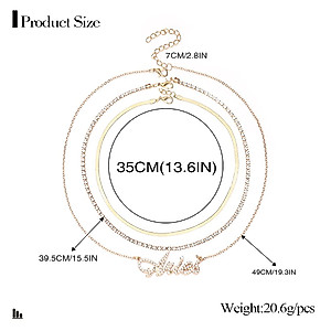 JONKY Layered Rhinestone Pendant Necklace Gold Crystal Aries Necklaces Chain Sparkly Letter Snake Chain Choker Necklace Fashion Constellation Jewelry for Women and Girls