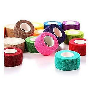 VNDEFUL 6 Rolls Self-Adherent Tape Pressure Wrap Bandage Rolls Stretch Athletic Strong Elastic First Aid Tape for Sports, Wrist, Ankle, 1Inch X 5Yards (Color Random)
