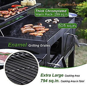 Captiva Designs Extra Large Charcoal BBQ Grill with Oversize Cooking Area(794 sq.in.), Outdoor Cooking Grill with 2 Individual Lifting Charcoal Trays and 2 Foldable Side Tables