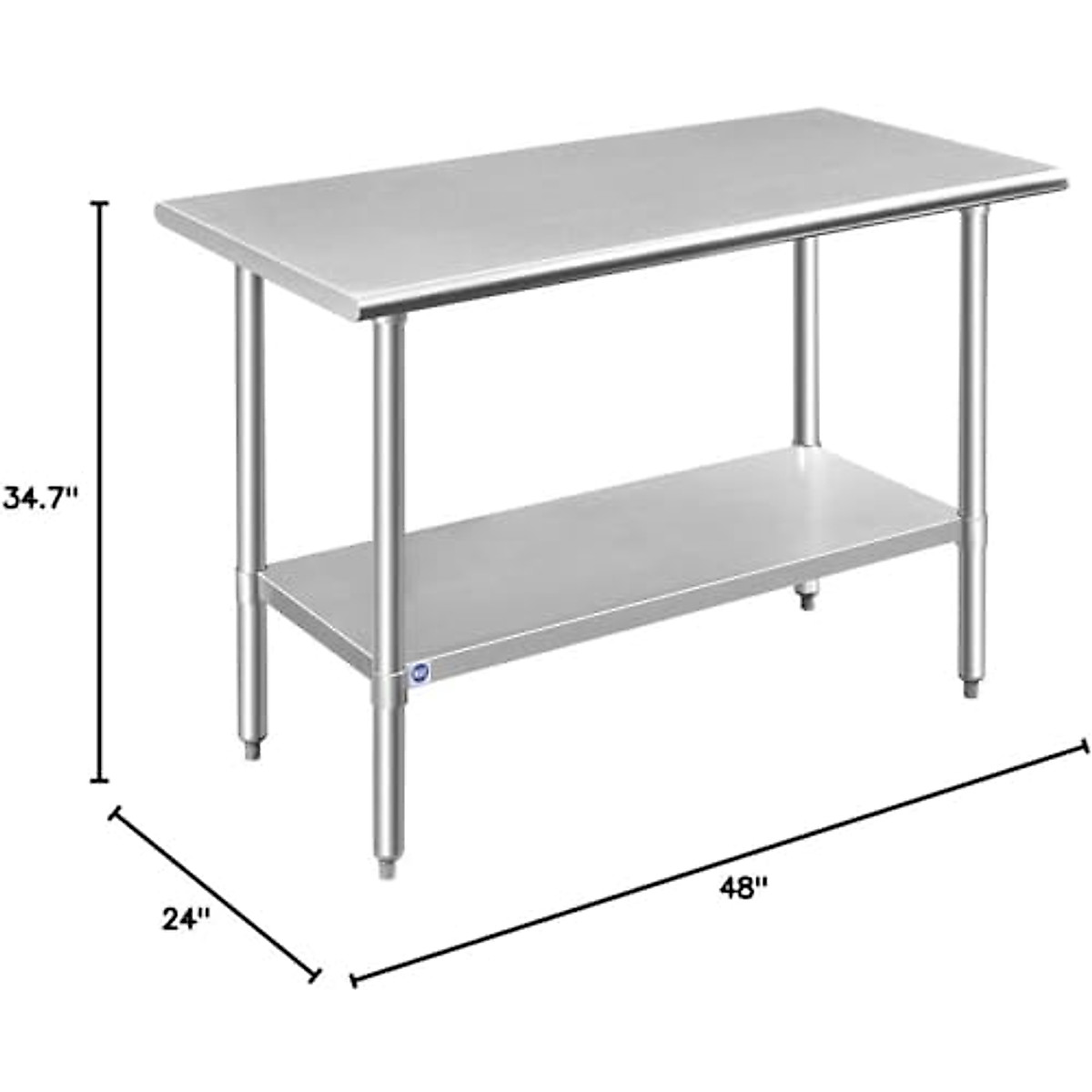 ROCKPOINT Stainless Steel Table for Prep & Work 48x24 Inches, NSF Metal Commercial Kitchen Table with Adjustable Under Shelf and Table Foot for Restaurant, Home and Hotel
