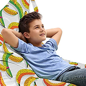Lunarable Vintage Lounger Chair Bag, Retro 80s Fruit Fashion Banana Pattern Funky Hipster Illustration, High Capacity Storage with Handle Container, Lounger Size, Lime Green Orange