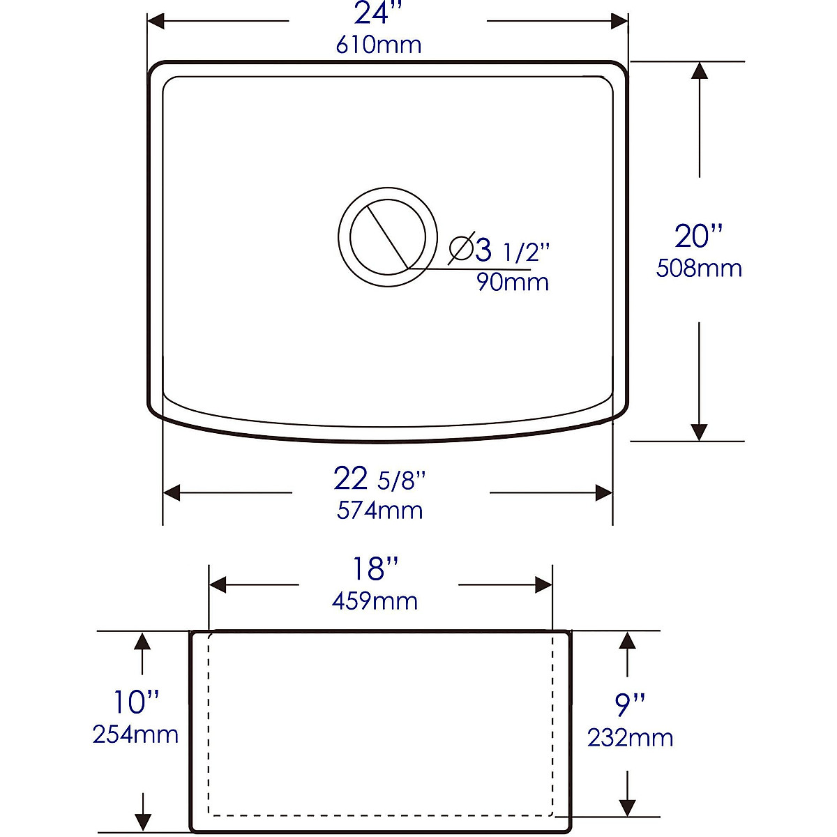 ALFI brand ABFC2420-W Kitchen Sink, White
