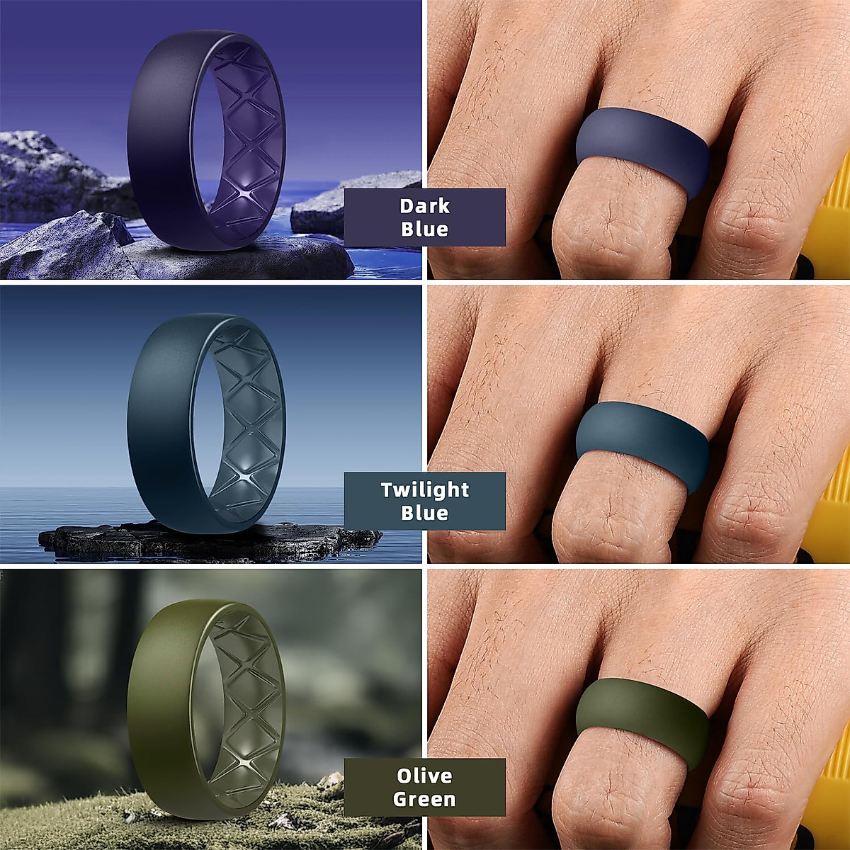 Egnaro Silicone Ring Men, Inner Arc Ergonomic Breathable Design Mens Rubber Wedding Band, 7 Rings / 4 Rings / 1 Ring Engagement Bands Promise Anniversary Rings, Suitable for Sports, Workout, Gym