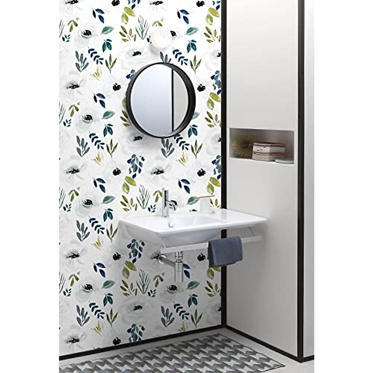 HAOKHOME 93245-2 Peel and Stick Floral Wallpaper Home Decor Removable White/Grey/Black Vinyl Self Adhesive Mural 17.7in x 9.8ft