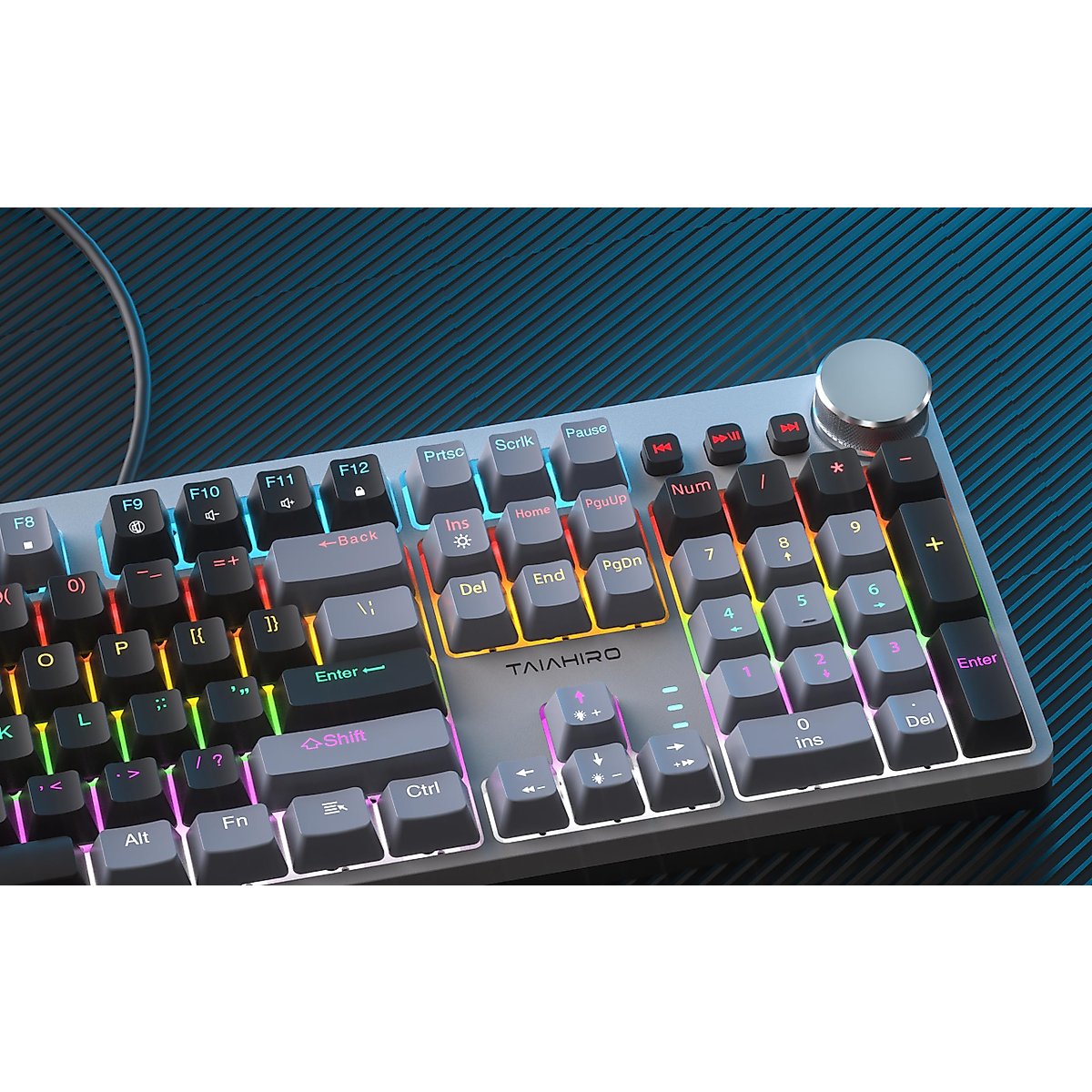 Mechanical Gaming Keyboard, RGB Backlit 104 Keys Full Size Keyboard with Multimedia Knob, Double Shot Keycaps, Full Anti-Ghosting, Blue Switch Wired Computer Keyboard for Windows PC Mac Xbox Gamer