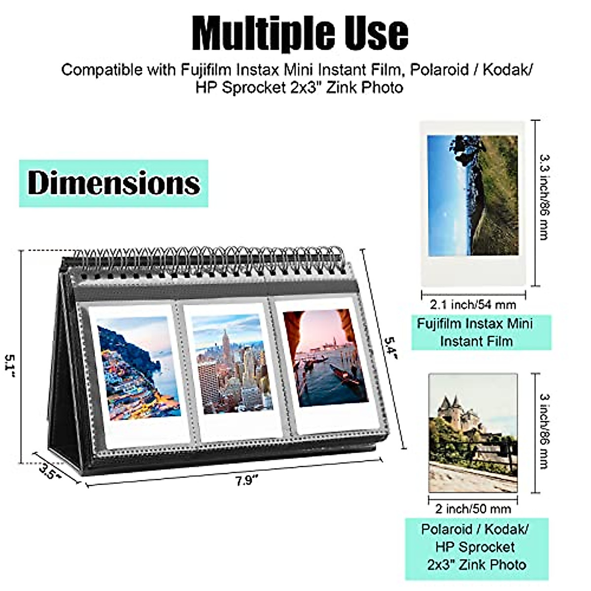 Instax Mini Photo Album for Fujifilm Instax Mini 11 12 9 40 Evo Liplay 8 7+ Instant Camera, 96 Pockets Desk Calendar Polaroid Photo Albums for Polaroid Kodak Zink 2x3" Film & Kpop Photo Card (Black)