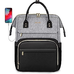 LOVEVOOK Laptop Backpack for Women Fashion Business Computer Backpacks Travel Bags Purse Doctor Nurse Work Backpack with USB Port, Fits 15.6-Inch Laptop Grey Black