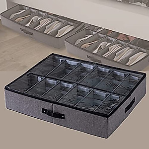 PORTMAXI Under Bed Shoe Storage Organizer, Extra Large, Adjustable Dividers, Fits 12 Pairs, Under Bed Storage Solution(Grey)