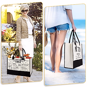 70th Birthday Gifts for Women Canvas Tote Bag Travel Gear, Unique 70 Years Old Gifts for Wife Sister Mom Aunt Friends Her, Vintage N°70 Beach Bag & Cosmetic Bag & Back in 1954 Poster