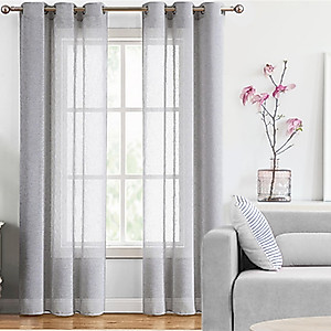 Fragrantex Semi-Sheer Grey Curtains Bedroom 95inch Long for Living Room Faux Linen Look Sliver Gray Curtain Window Treatment Set Grommet Curtain 2 Panels,40" Wx95 L