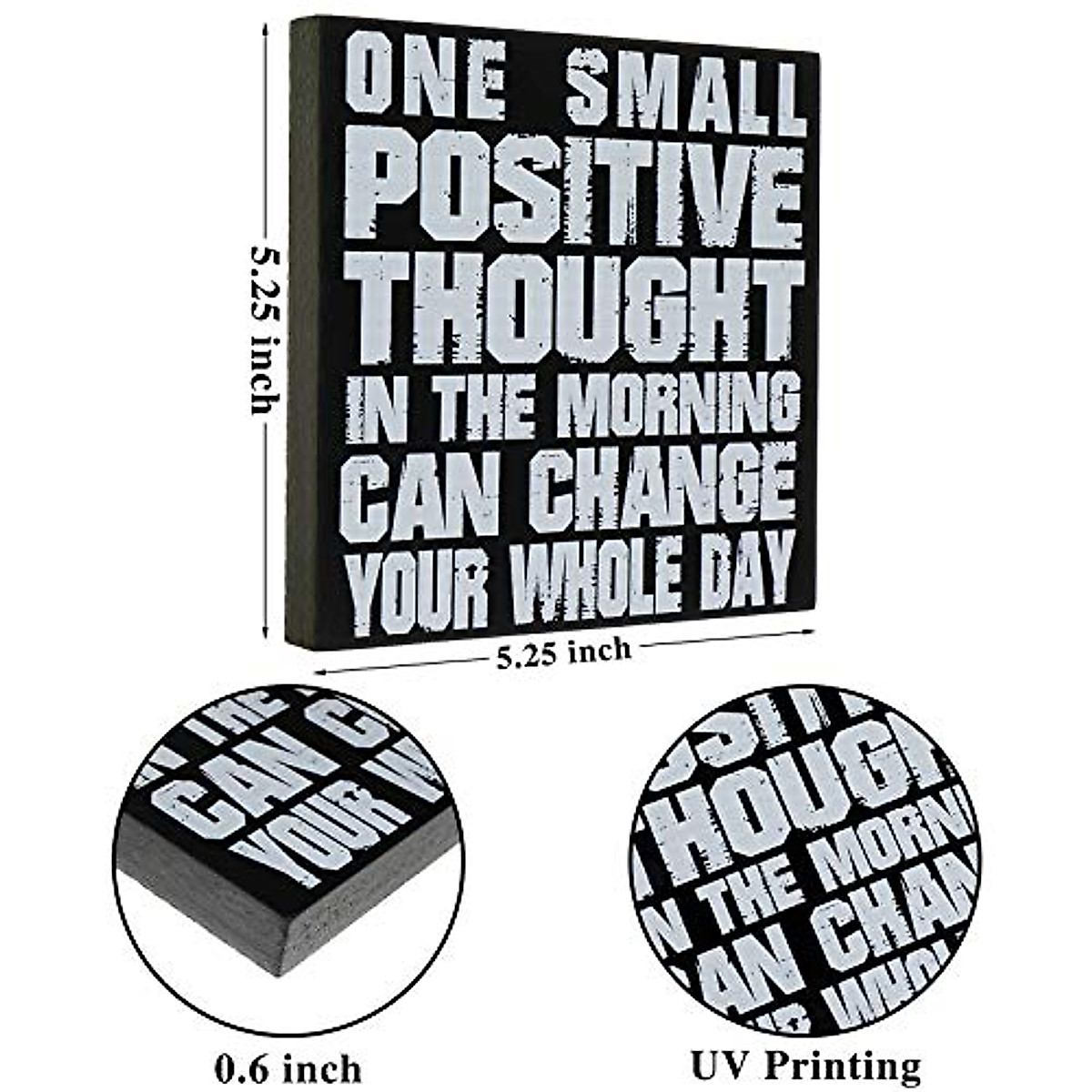 2 Pieces Wooden Inspirational Box Signs You Are Amazing Desk Home Decor Signs Rustic Positive Wood Plaque, One Small Positive Thought in the Morning Can Change Your Whole Day Sign, 5.25 Inch