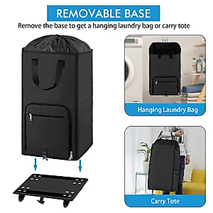 Bukere Laundry Hamper with Wheels, Large Rolling Laundry Basket with 4 Casters and 2 Handles, Collapsible Freestanding Wheeled Laundry Bag for Clothes, Laundry Room, Bathroom Midnight Grey