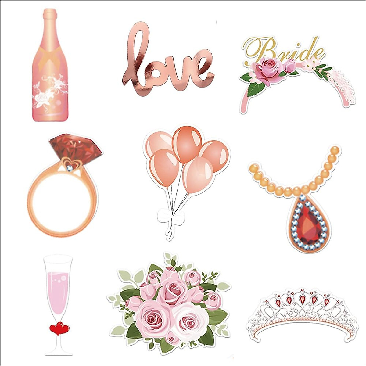 Aefavorite Bridal Shower Photo Booth Props - Rose Gold Bride to Be Photo Booth Props with Sticks for Girls Women,Wedding Engagement Party Decorations Supplies Favors