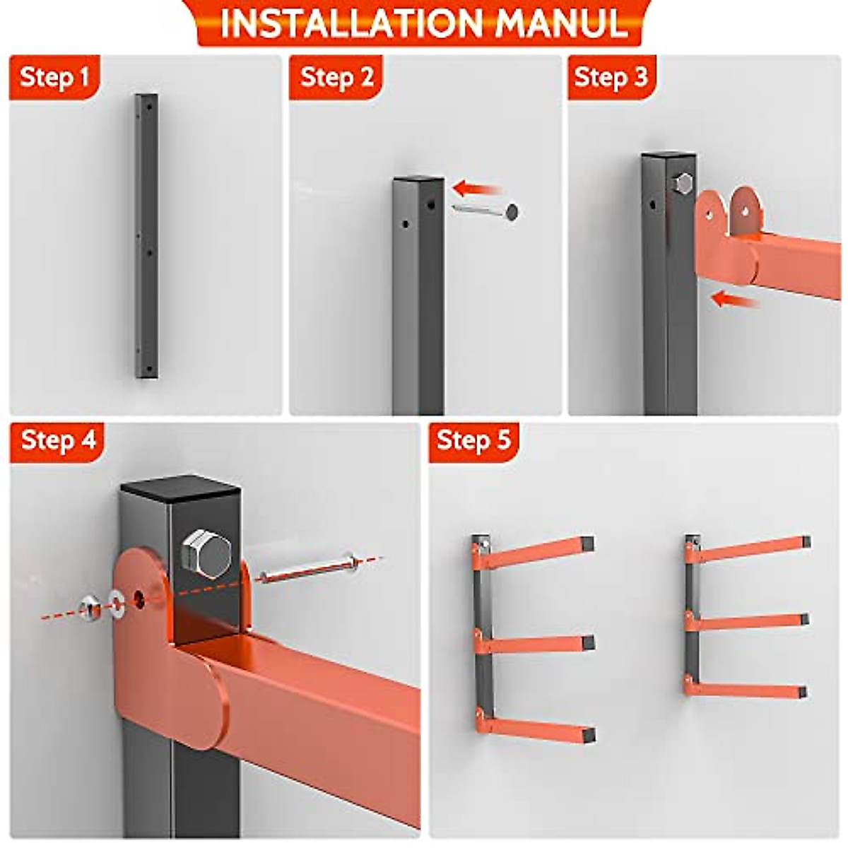 Ultrahaus Metal Lumber Rack and Wall Mounted Lumber Storage Rack with Lumber Rack 3 Level Wood Storage Rack System, 1 Pack