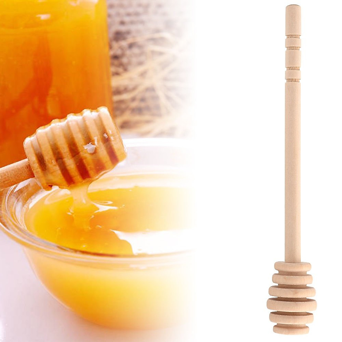 30pcs Wooden Mini Jam Honey Dipper Jar Dispensing Collecting Stirring Rod Stick (10cm)